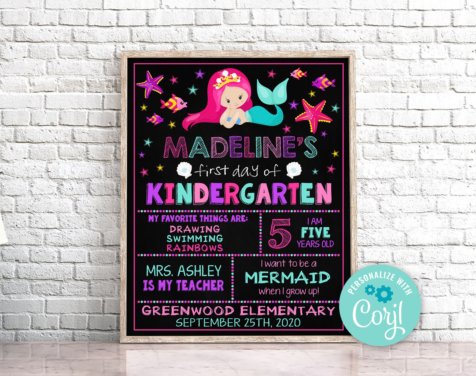 Editable First Day of Kindergarten Sign, Mermaid First Day of School ...