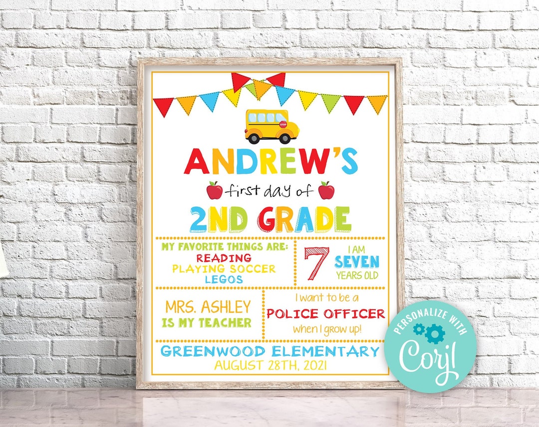 Editable First Day of 2nd Grade Sign Personalized First Day of School ...