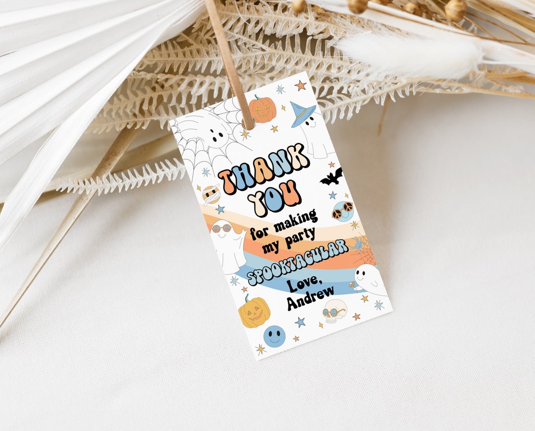 EDITABLE Halloween Birthday Thank You Tag Groovy Halloween - Etsy