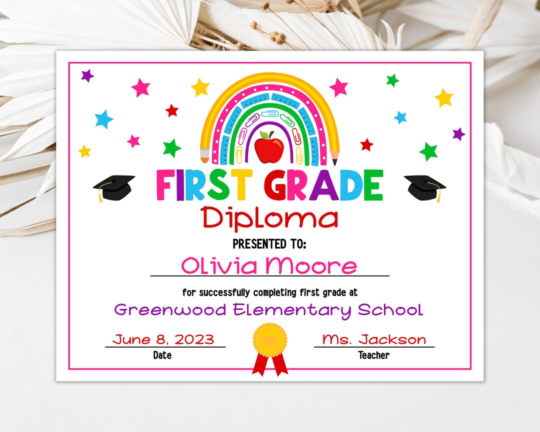 Editable First Grade Diploma Graduation First Grade Certificate School ...