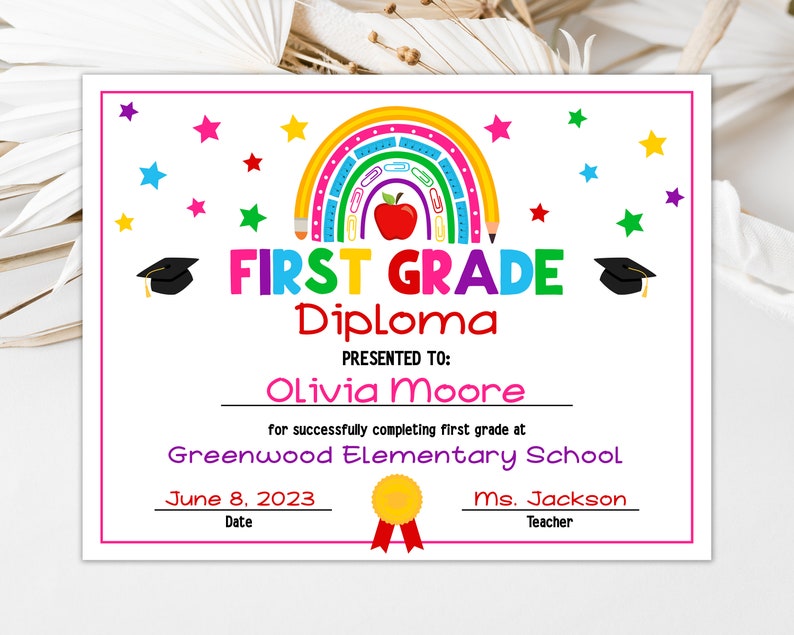 Editable First Grade Diploma Graduation First Grade Certificate School ...
