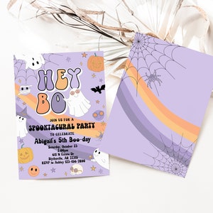 Editable Halloween Hey Boo Ghost Invitation Purple Retro - Etsy