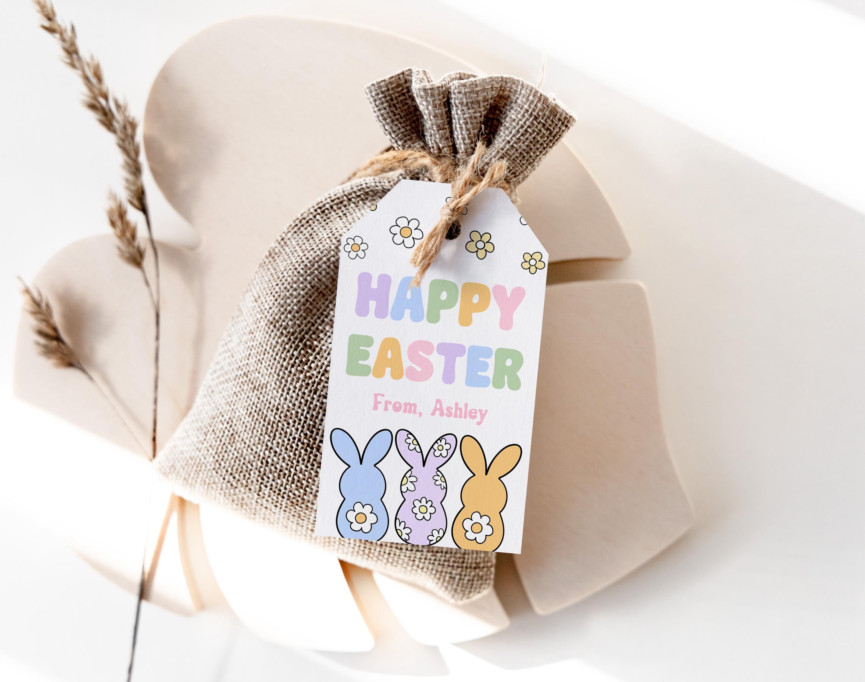 EDITABLE Happy Easter Pastel Rainbow Bunny Gift Tag Easter Friend ...