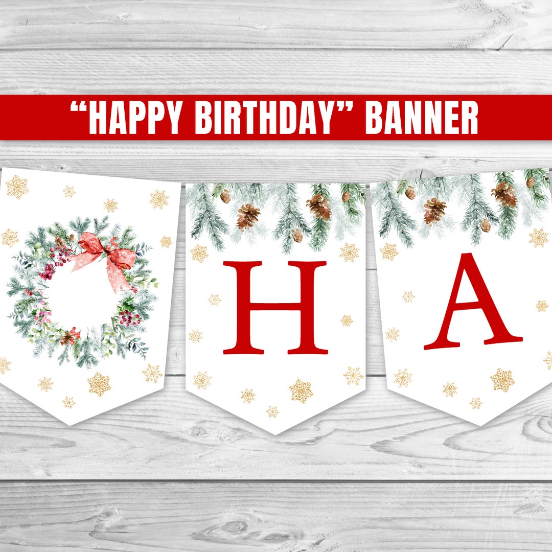 Christmas Happy Birthday Banner Winter Birthday Banner Holiday Birthday ...