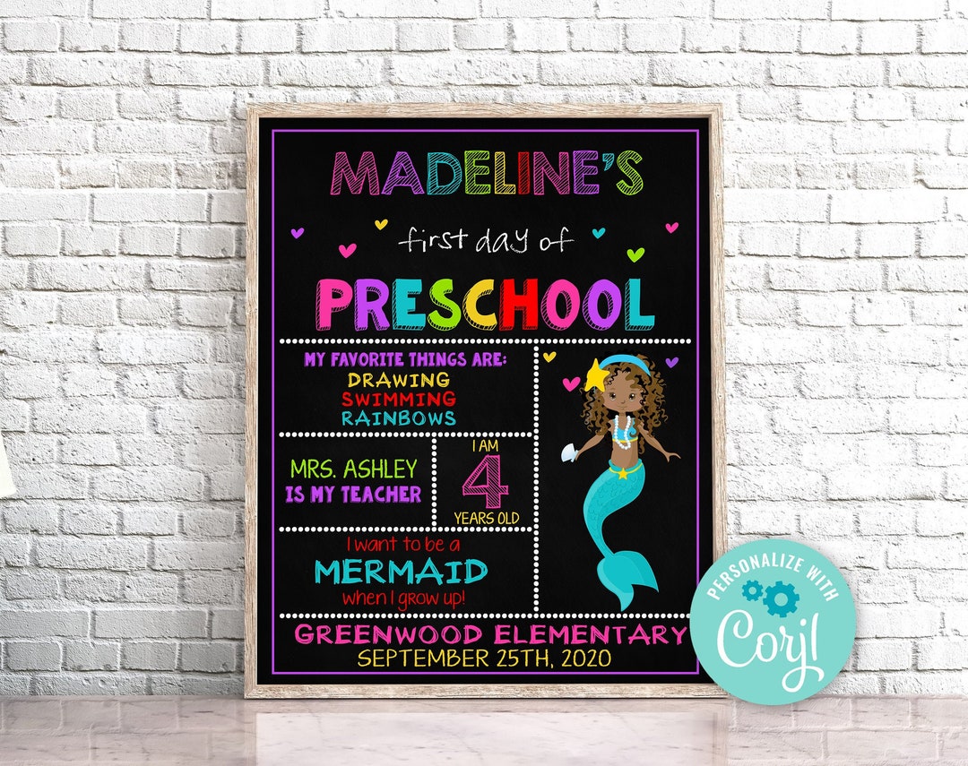 Editable First Day of Preschool Sign, Mermaid First Day of School Sign ...