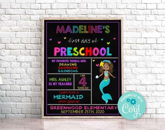 Editable First Day of Preschool Sign Mermaid First Day of | Etsy