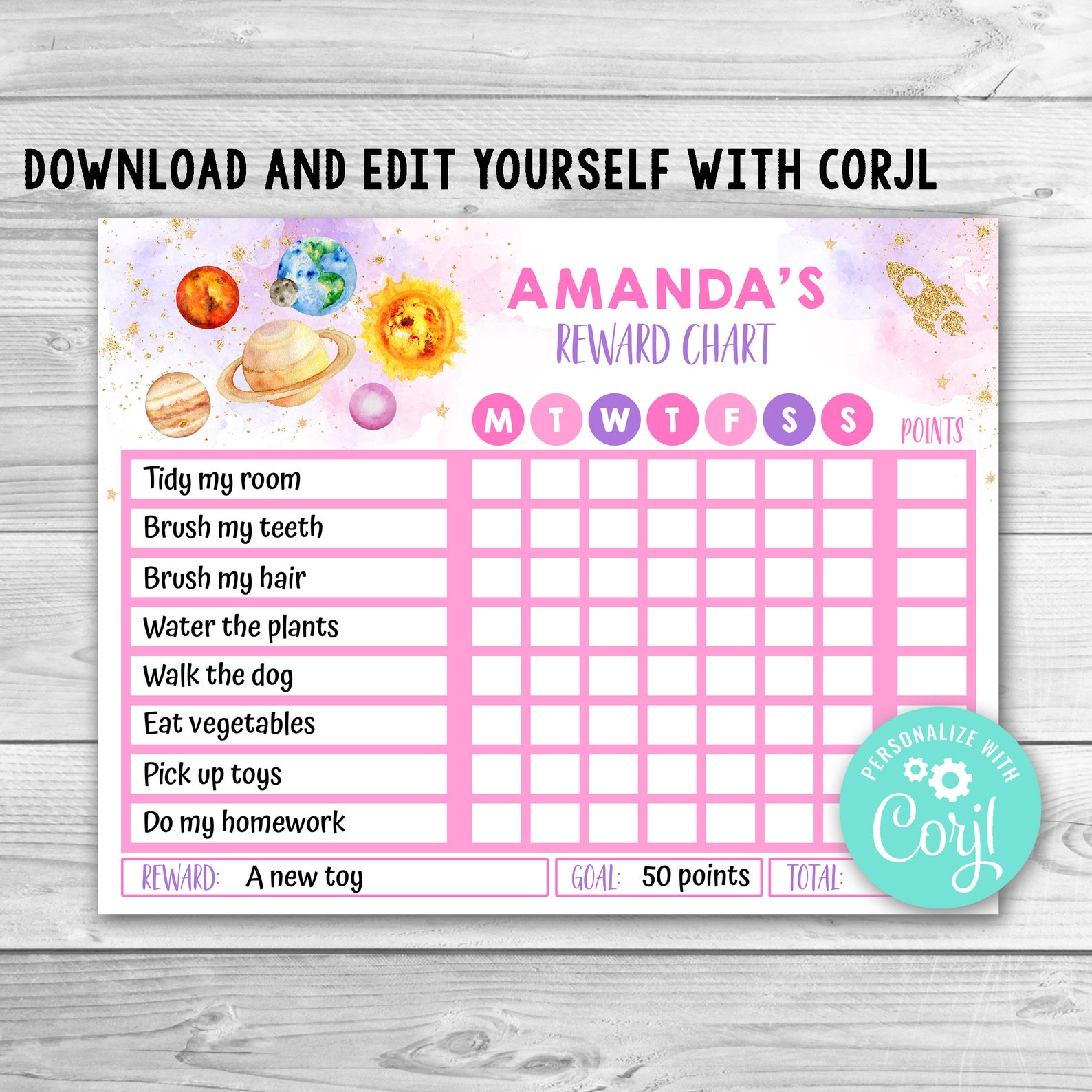 Editable Solar System Reward Chart for Kids Planets Routine - Etsy