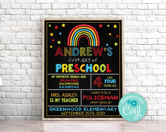 Editable First Day of Preschool Sign Rainbow First Day of | Etsy