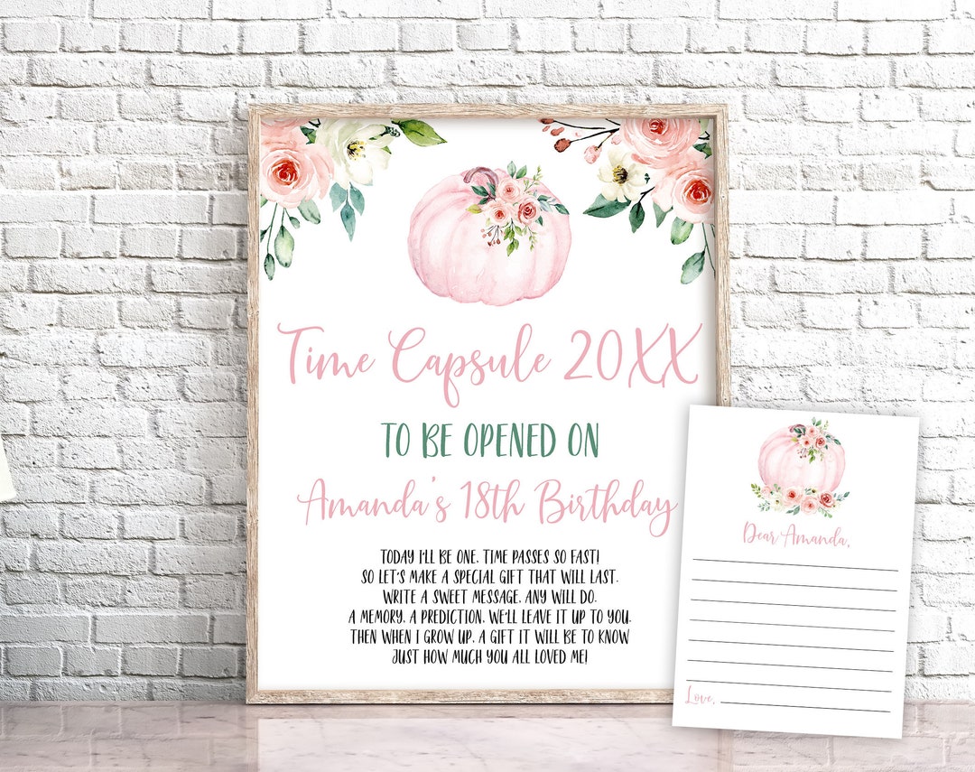 Editable Pumpkin Birthday Time Capsule, Pink Pumpkin Time Capsule Sign ...