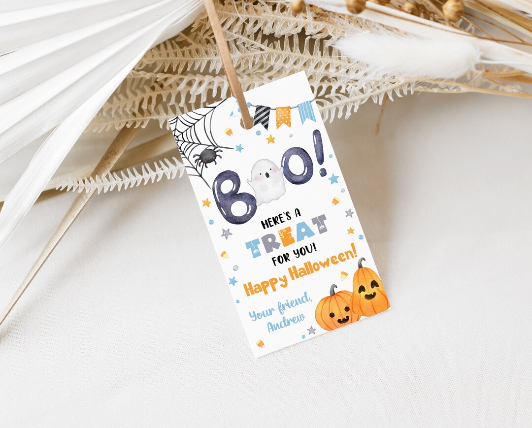 EDITABLE Halloween Treat Tags Boo Halloween Tag Blue Halloween Pumpkin ...