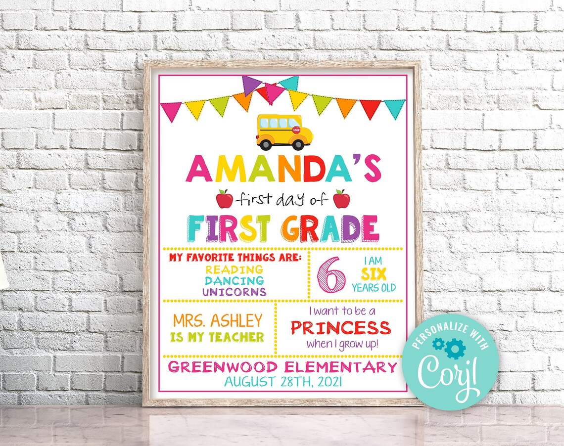 Editable First Day of First Grade Sign Personalized First Day of School ...