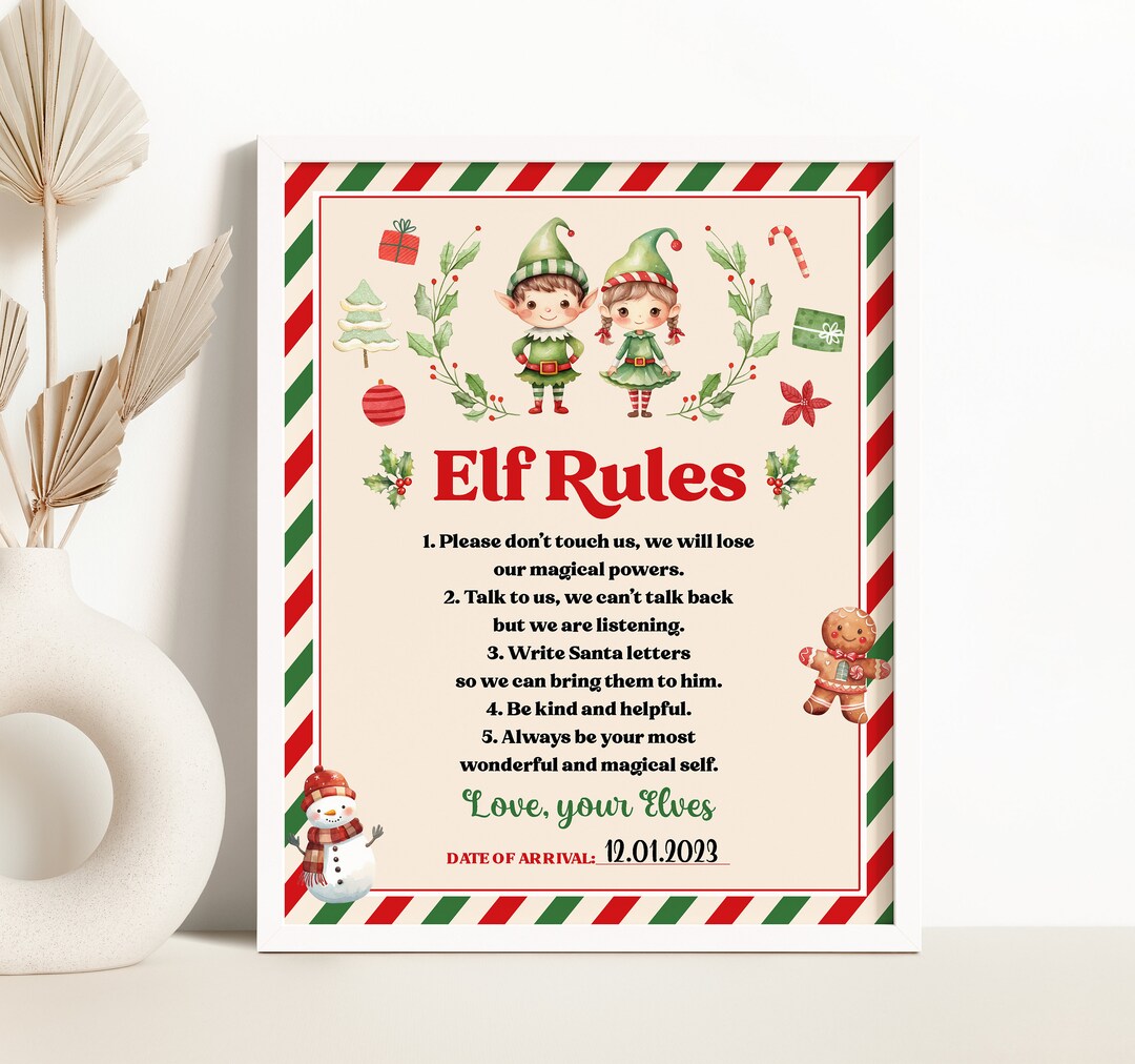 Editable Elf Rules to Follow Santa Elf Arrival Rules Sign Elf No ...