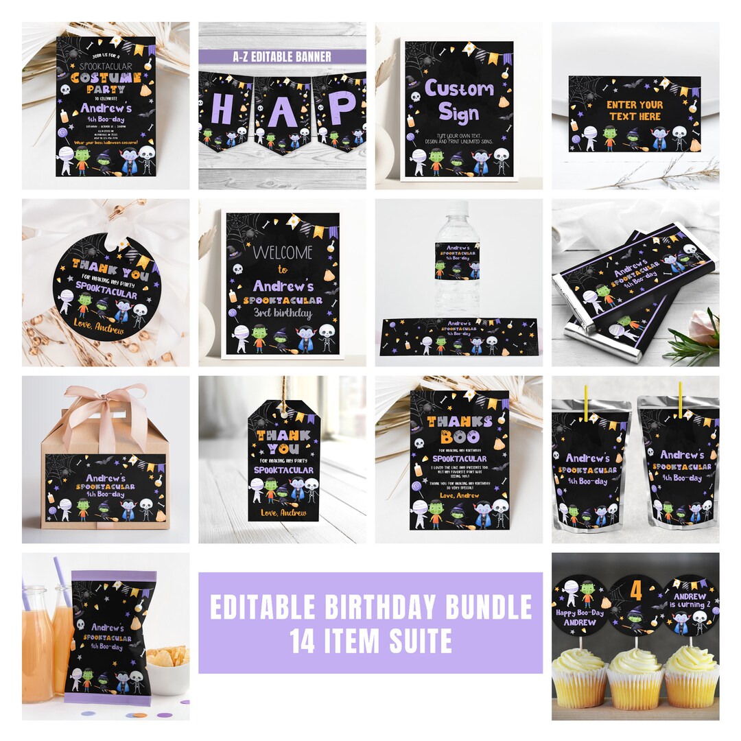 EDITABLE Halloween Birthday Invitation and Bundle Halloween Costume ...