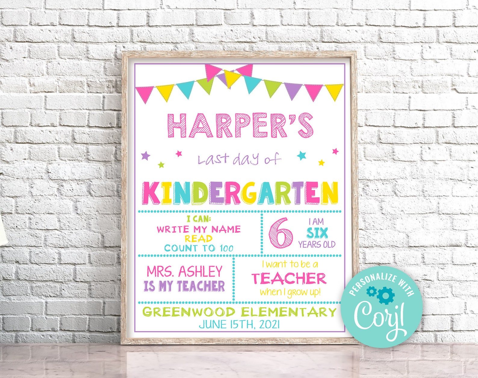Editable Last Day of Kindergarten Sign Personalized Girl Last - Etsy