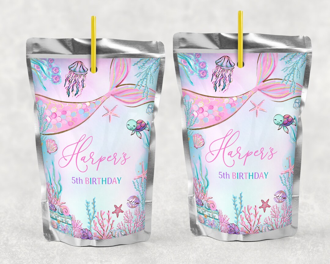 EDITABLE Mermaid Juice Labels Mermaid Under the Sea Juice Pouch Labels ...
