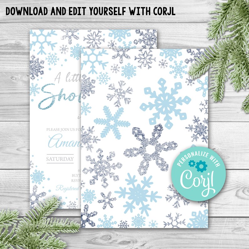EDITABLE Snowflake Baby Shower Invitation Set. Winter Baby - Etsy