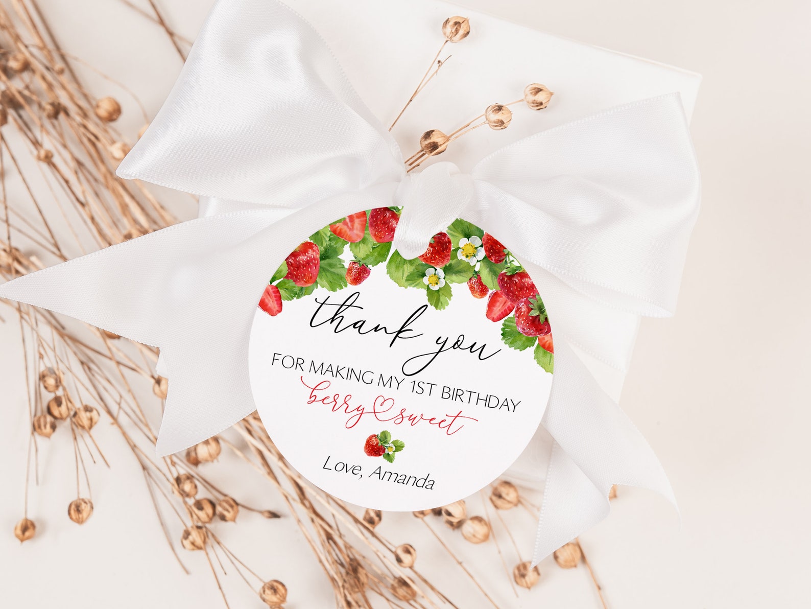 EDITABLE Strawberry Birthday Favor Tag Berry Sweet Thank You Tags ...