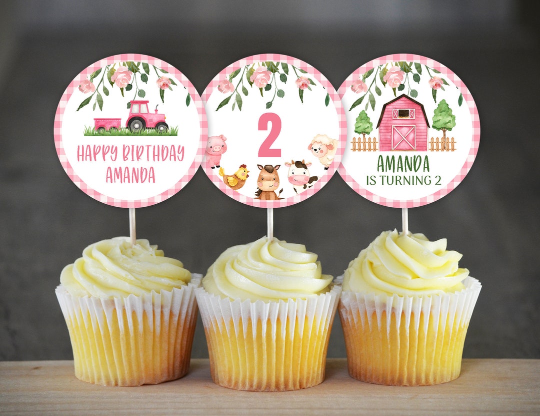 Farm Birthday Cupcake Toppers Farm Birthday Party Decoration Girl Farm ...