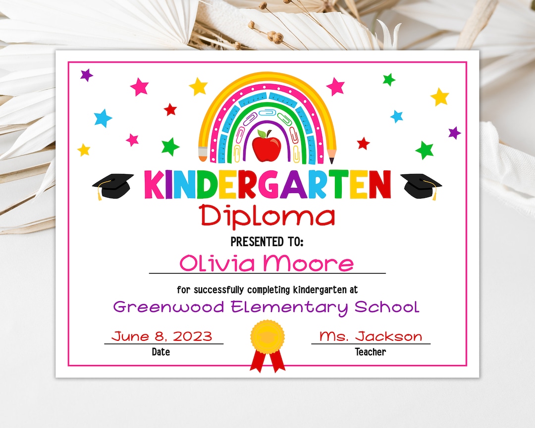 Editable Kindergarten Diploma Personalized Graduation Certificate ...