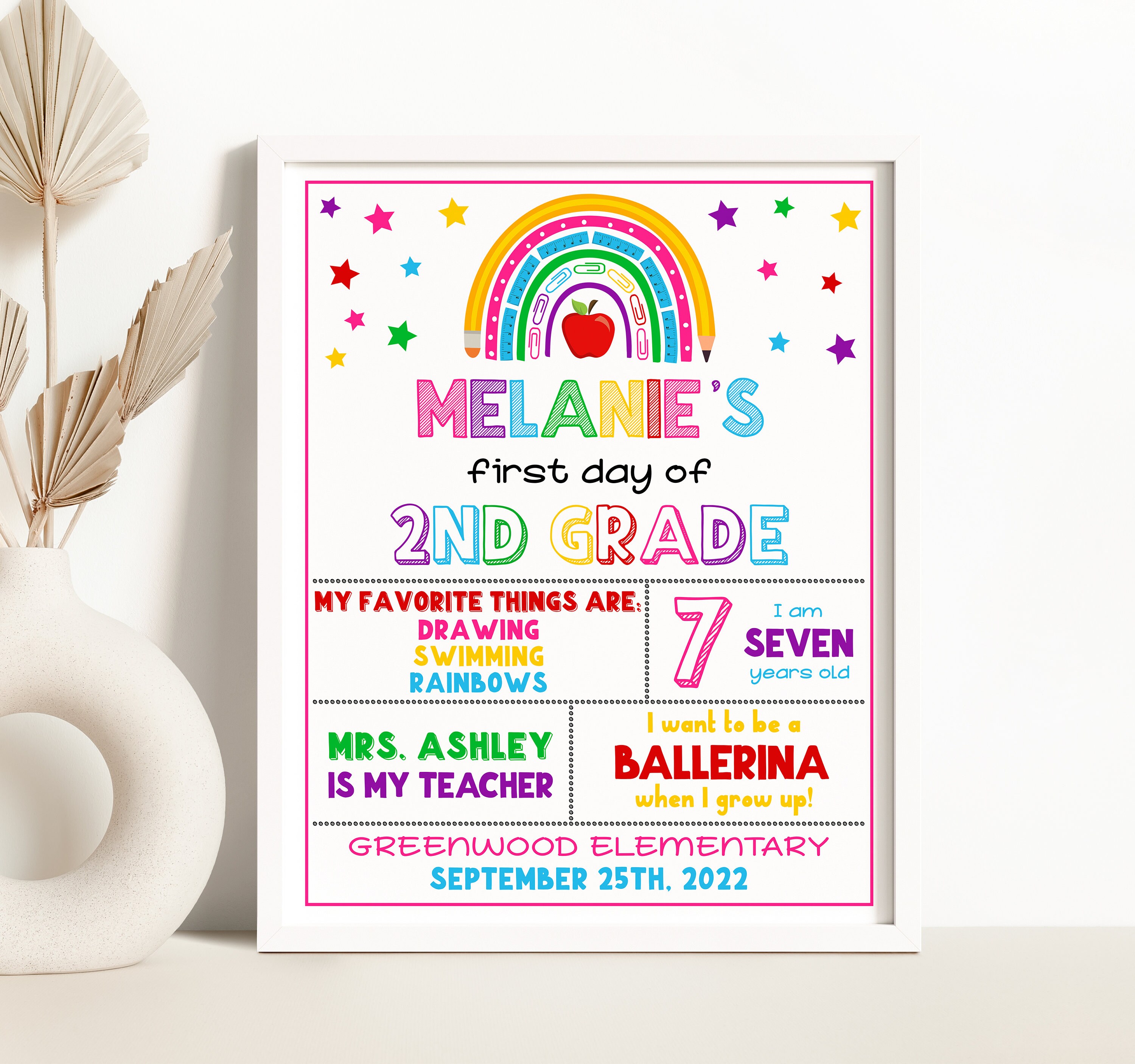 Editable First Day of 2nd Grade Sign Personalized First Day of School ...