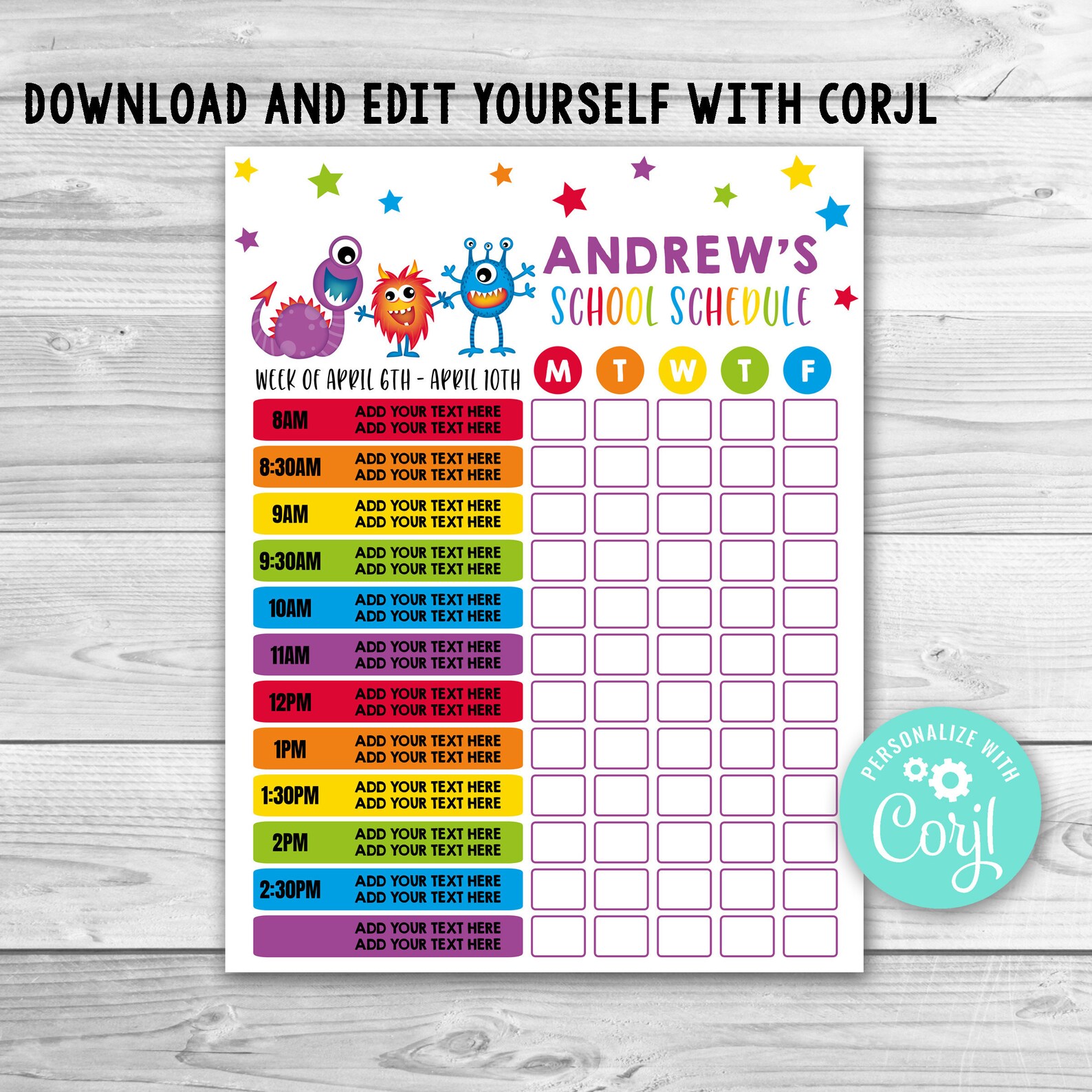 Editable Monsters Homeschool Schedule Monster Daily Routine | Etsy