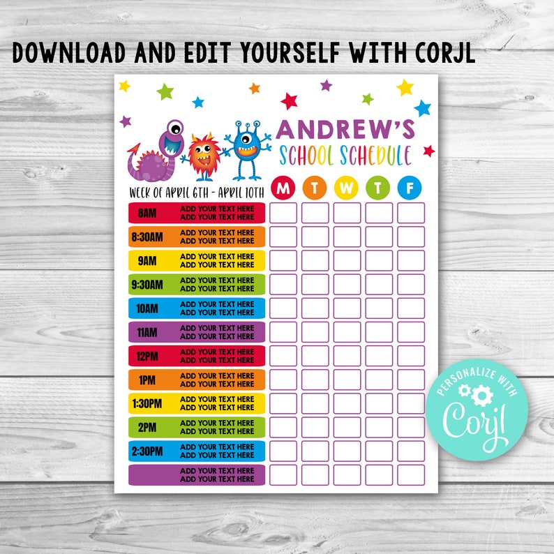 Editable Monsters Homeschool Schedule Monster Daily Routine - Etsy