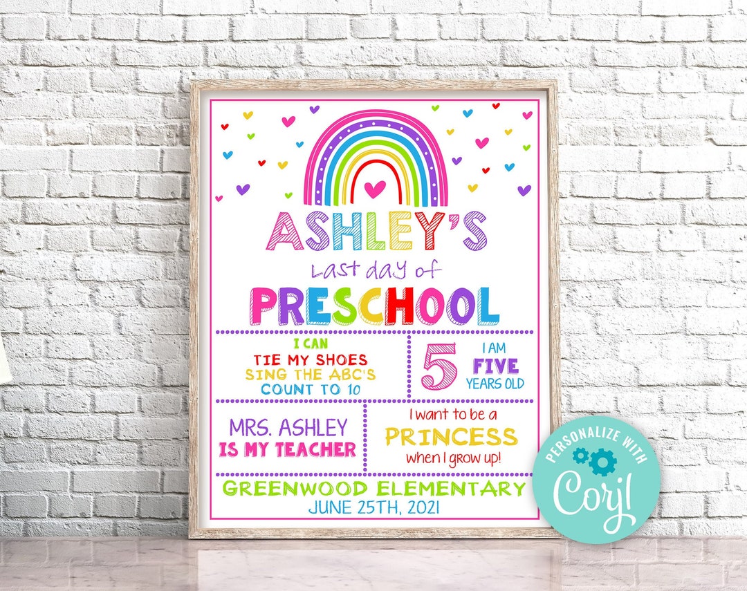 Editable Last Day of Preschool Sign Rainbow Last Day of School Sign ...