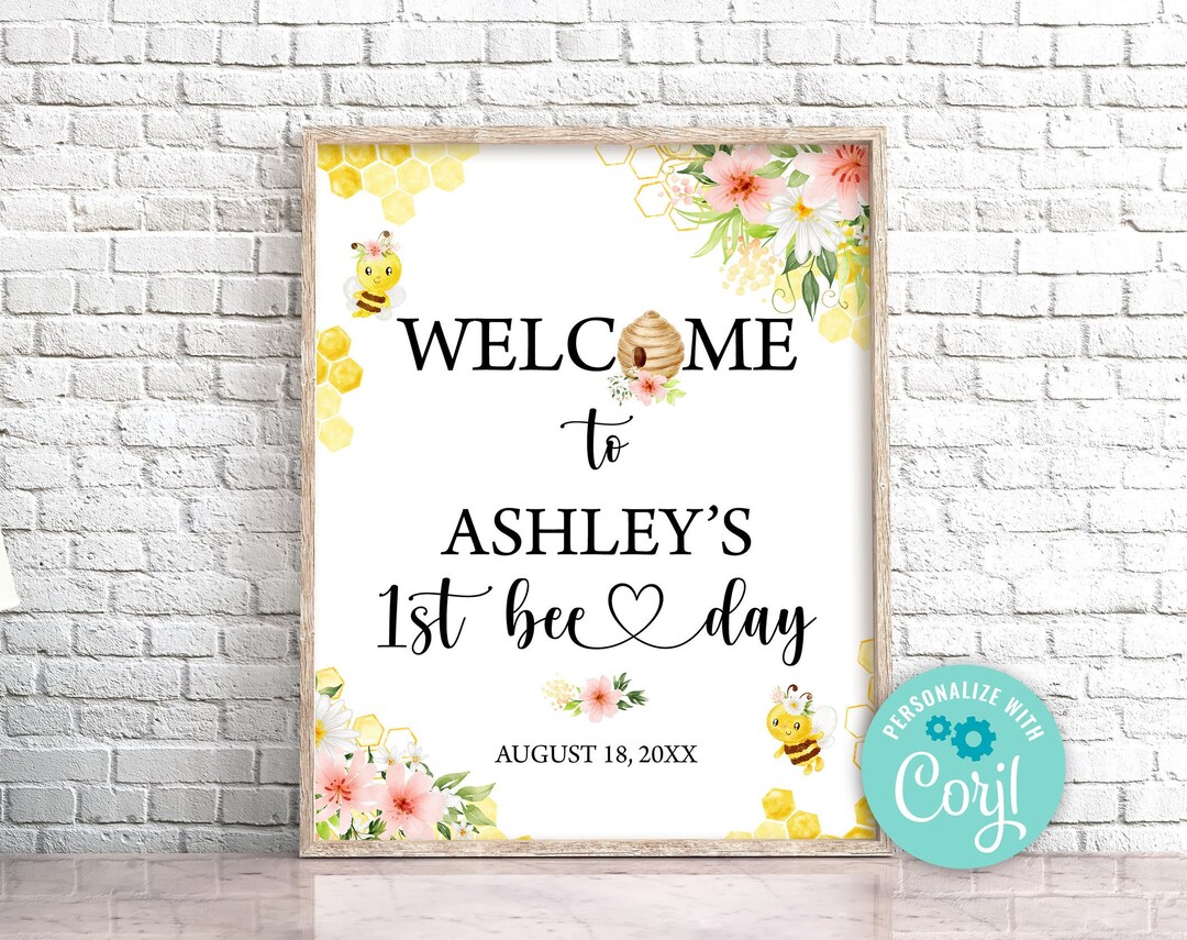 Editable Bee-day Welcome Sign Bee Birthday Welcome Sign Honey Bee Party ...