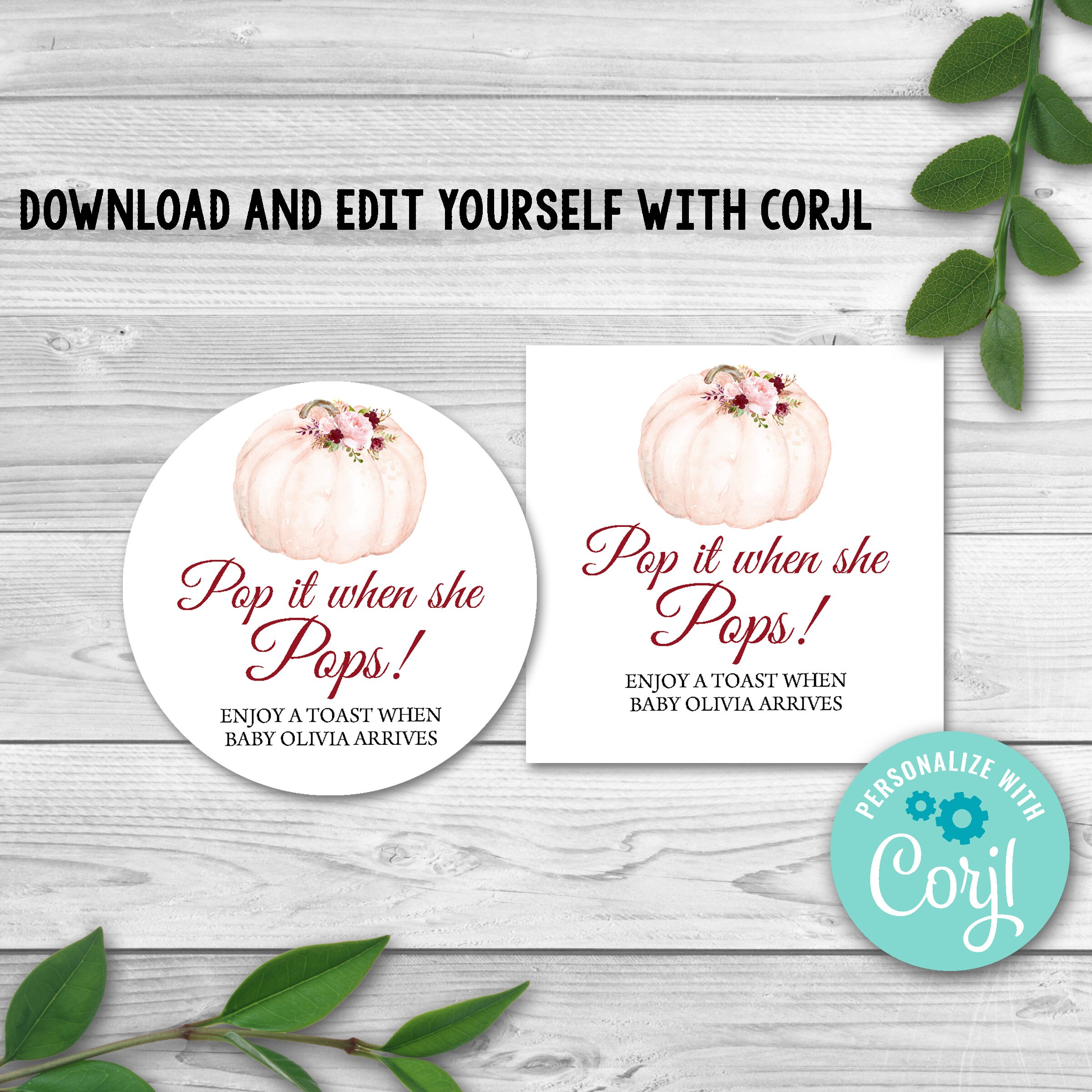 EDITABLE Pumpkin Favor Tag, Pop It When She Pops, Printable Baby Shower ...