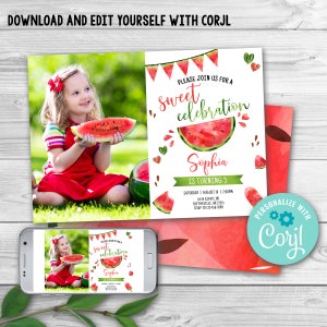 Editable Watermelon Invitation Any Age Red Watermelon Party Invitation ...