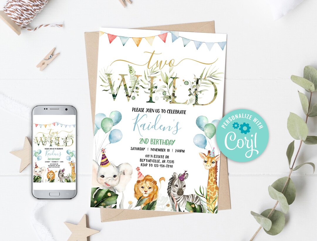 EDITABLE Safari Party Invitation, Jungle Two WILD Animal Invitations ...
