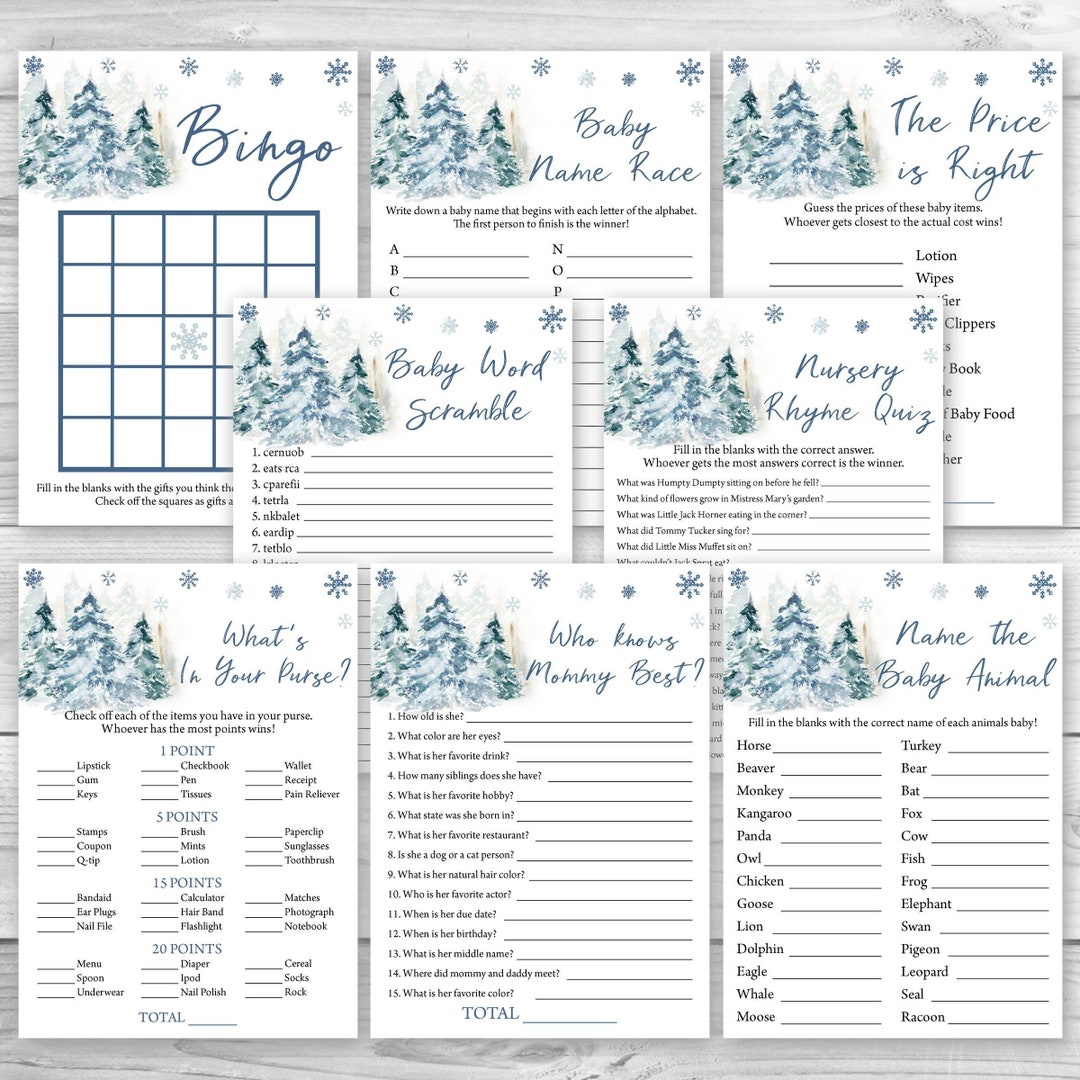 Winter Baby Shower Game Package, 8 Printable Winter Baby Shower Games ...