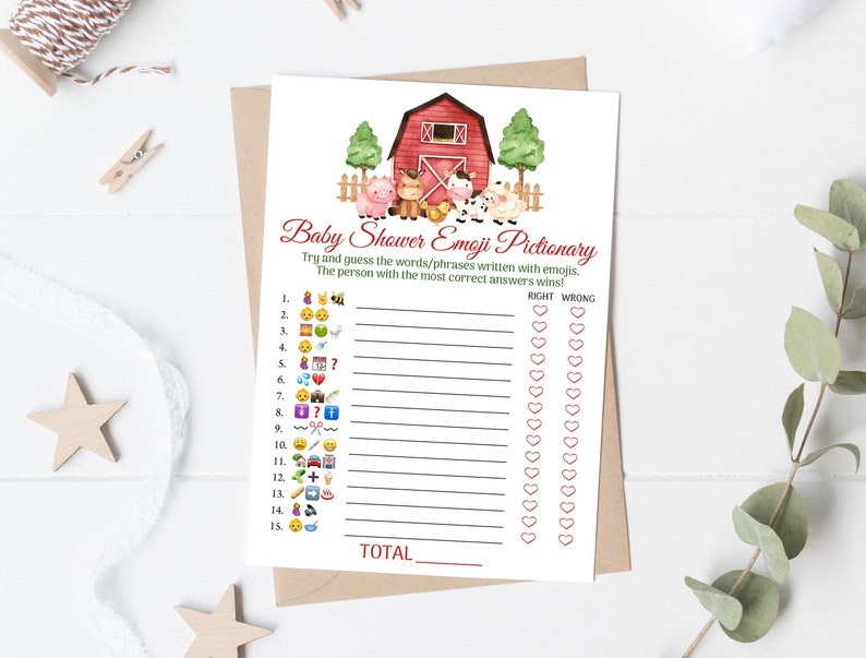 Farm Emoji Pictionary Baby Shower Game Farm Animals Emoji Baby - Etsy