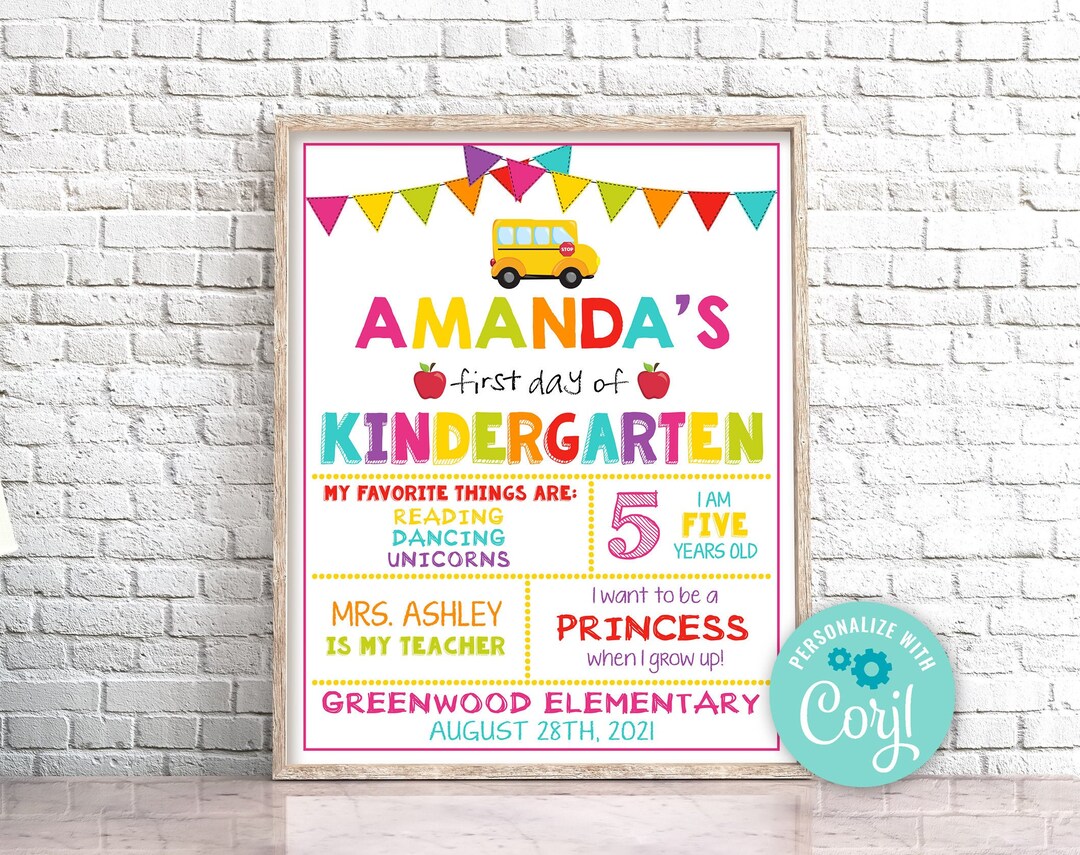 Editable First Day of Kindergarten Sign Personalized First Day of ...
