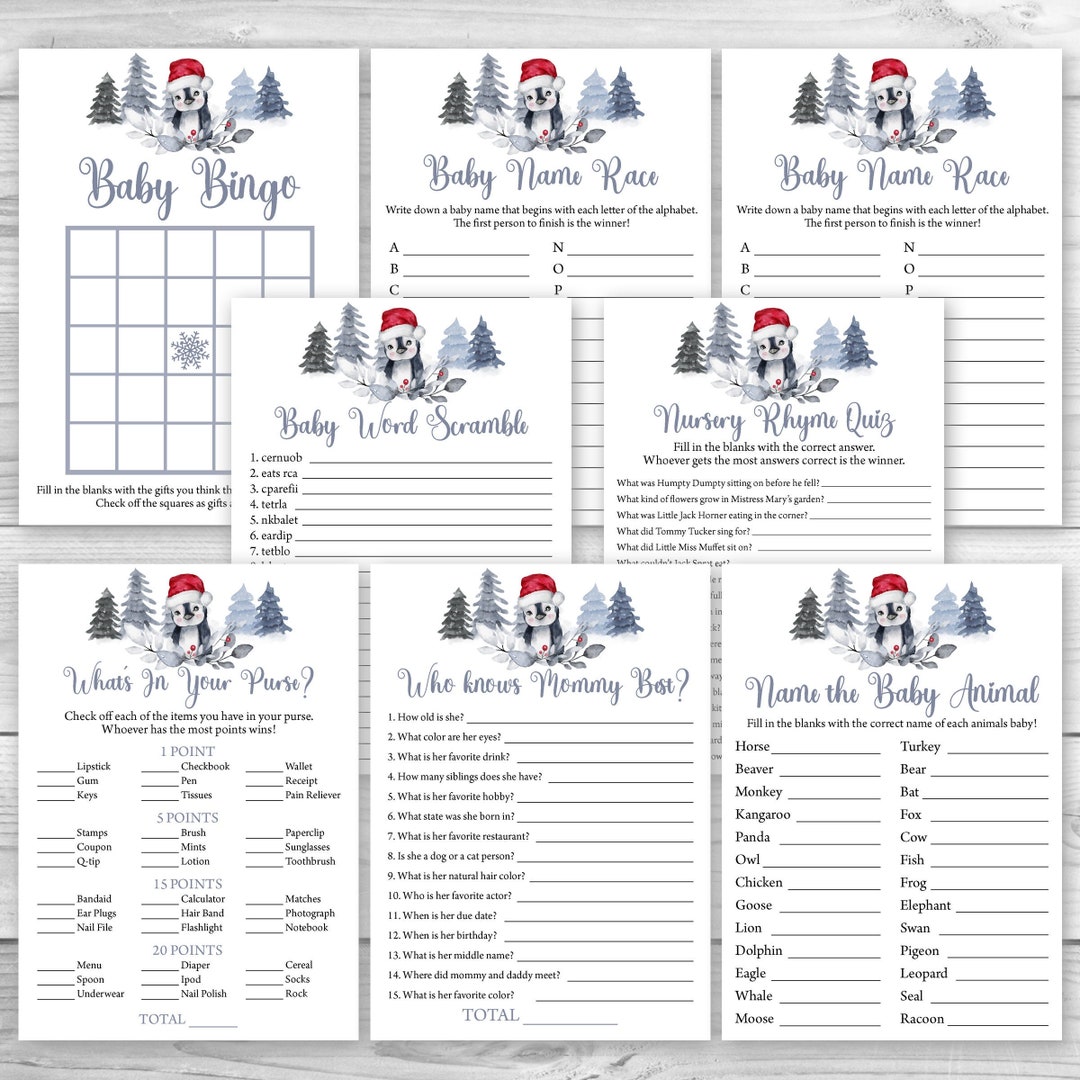 Winter Baby Shower Game Package, 8 Printable Winter Baby Shower Games ...