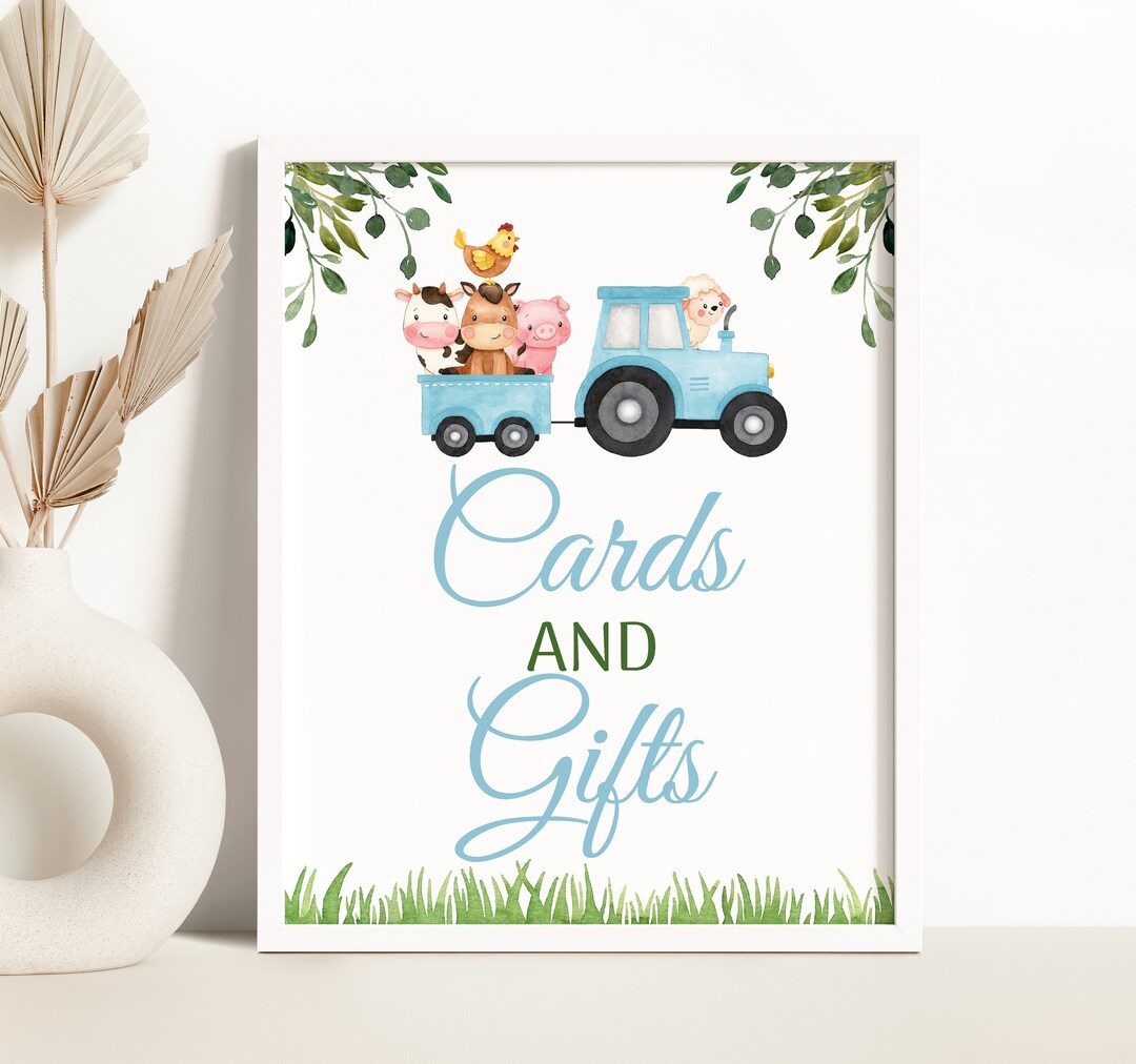 Blue Tractor Cards and Gifts Sign Farm Animals Cards & Gifts Sign Blue ...