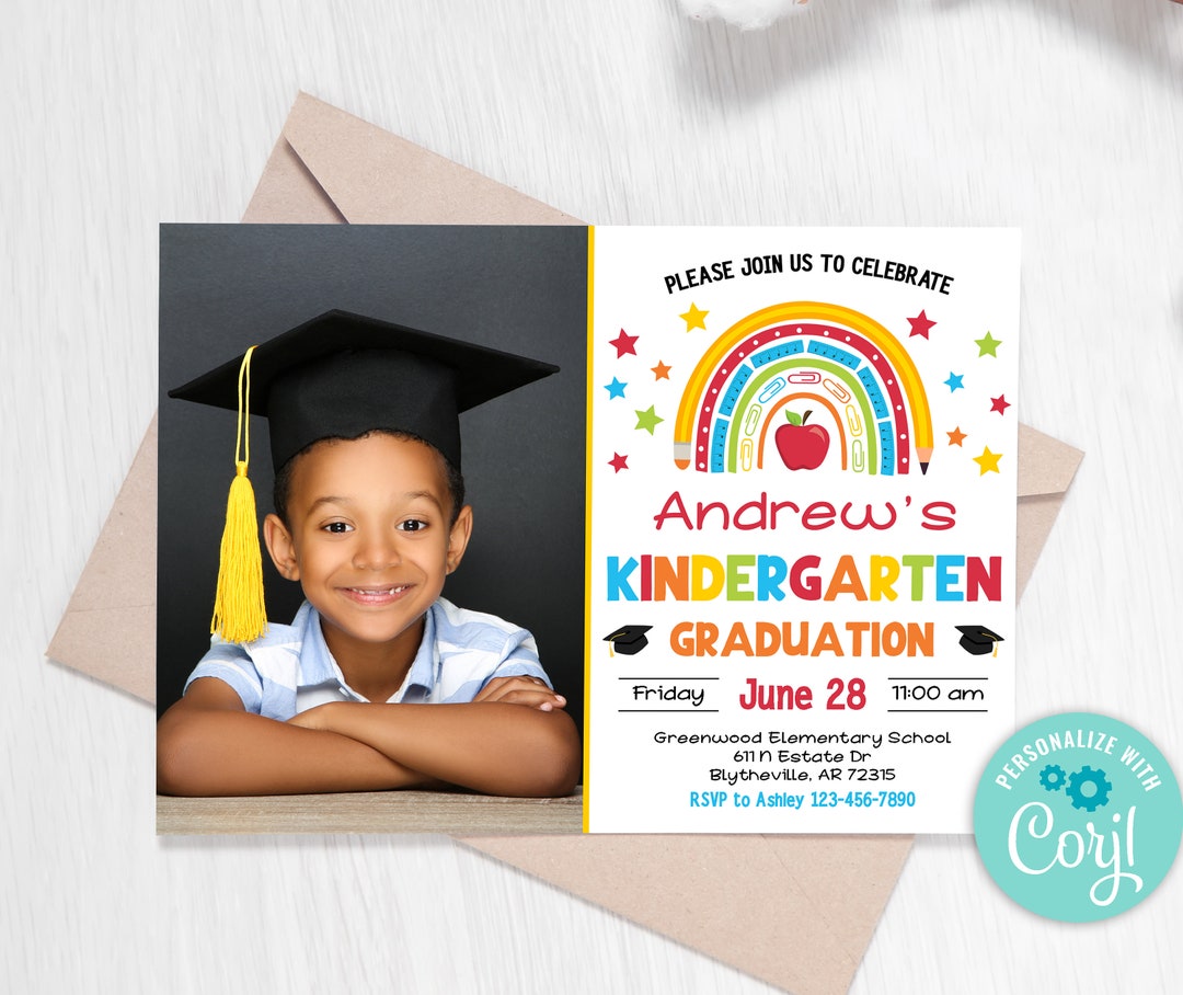 Editable Kindergarten Graduation Invitation Graduation Party Invitation ...