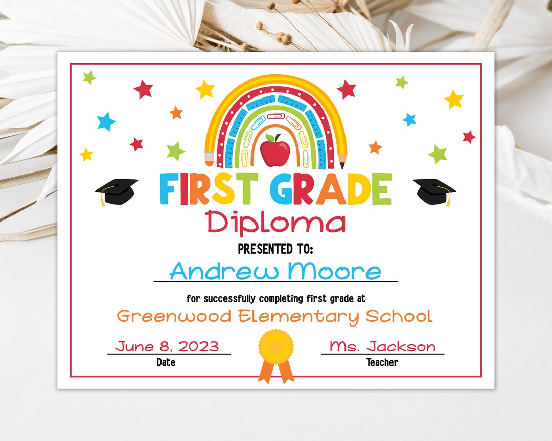 Editable First Grade Diploma Graduation First Grade Certificate School ...
