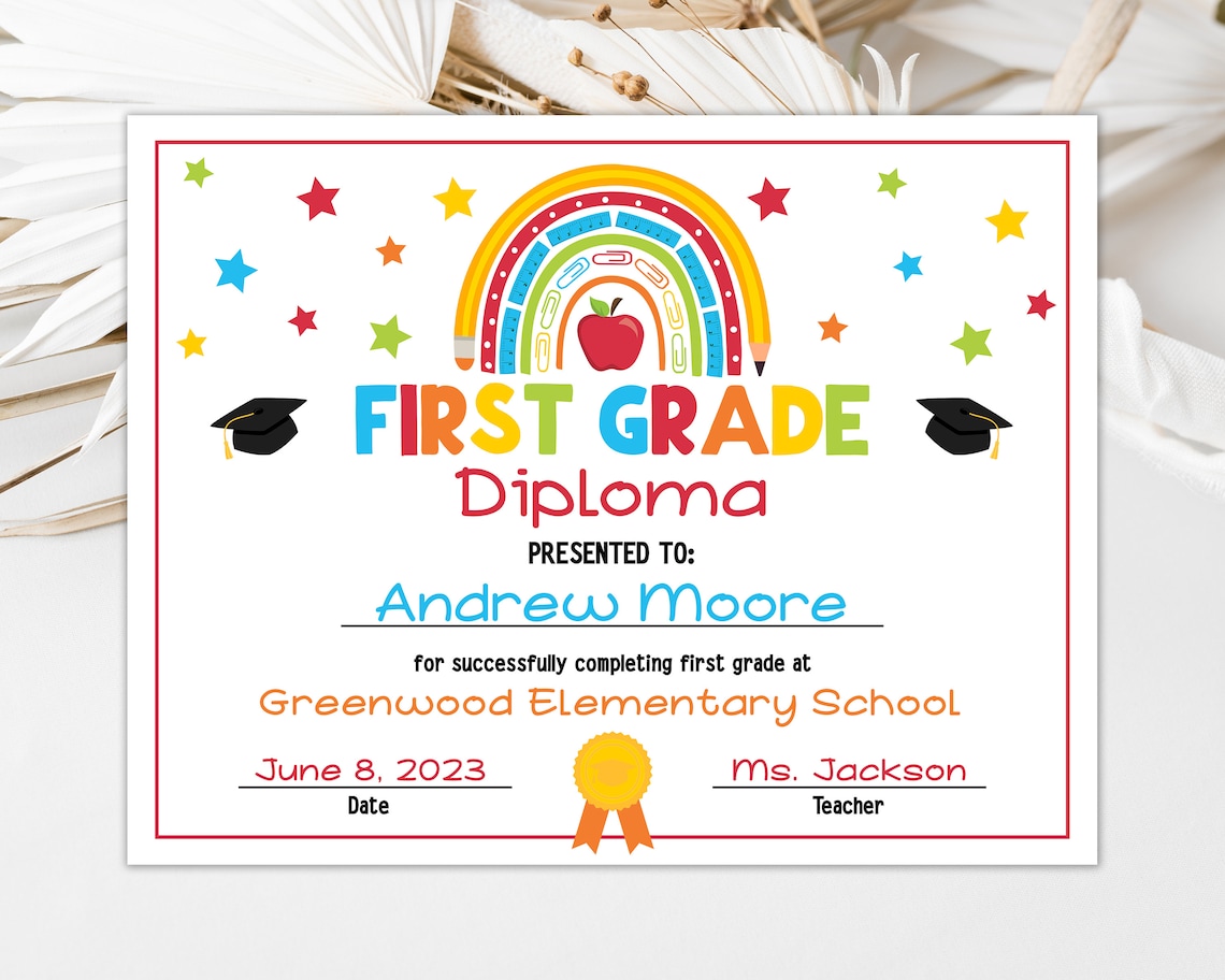 Editable First Grade Diploma Graduation First Grade Certificate School ...
