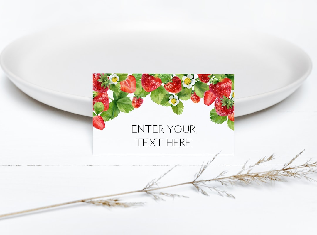 EDITABLE Strawberry Tent Card Berry Sweet Food Tags Strawberry Birthday ...