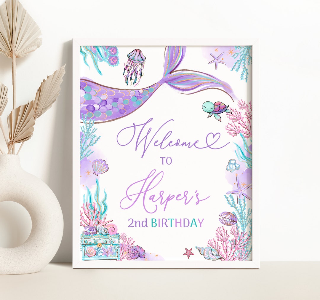 Editable Mermaid Welcome Sign Mermaid Under the Sea Birthday Sign ...