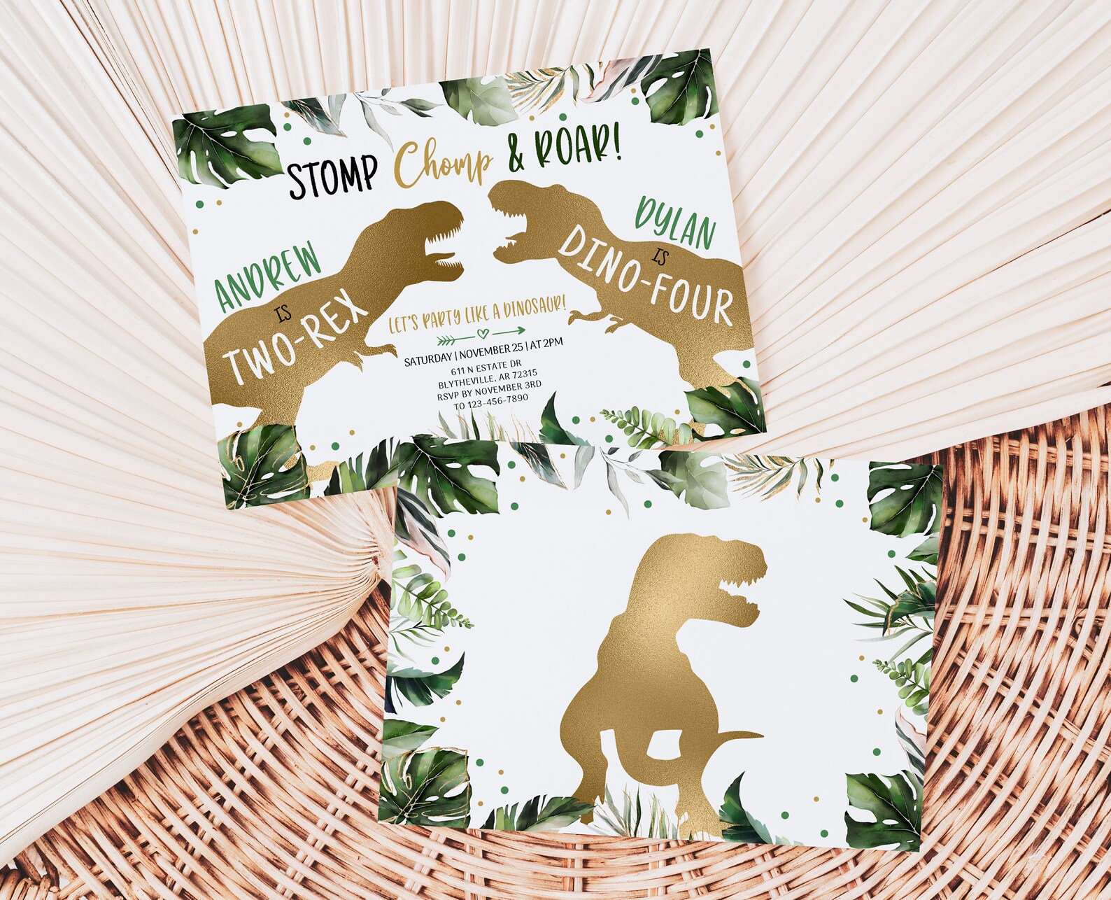 EDITABLE Dinosaur Double Birthday Party Invitation Twins Dino T-rex ...