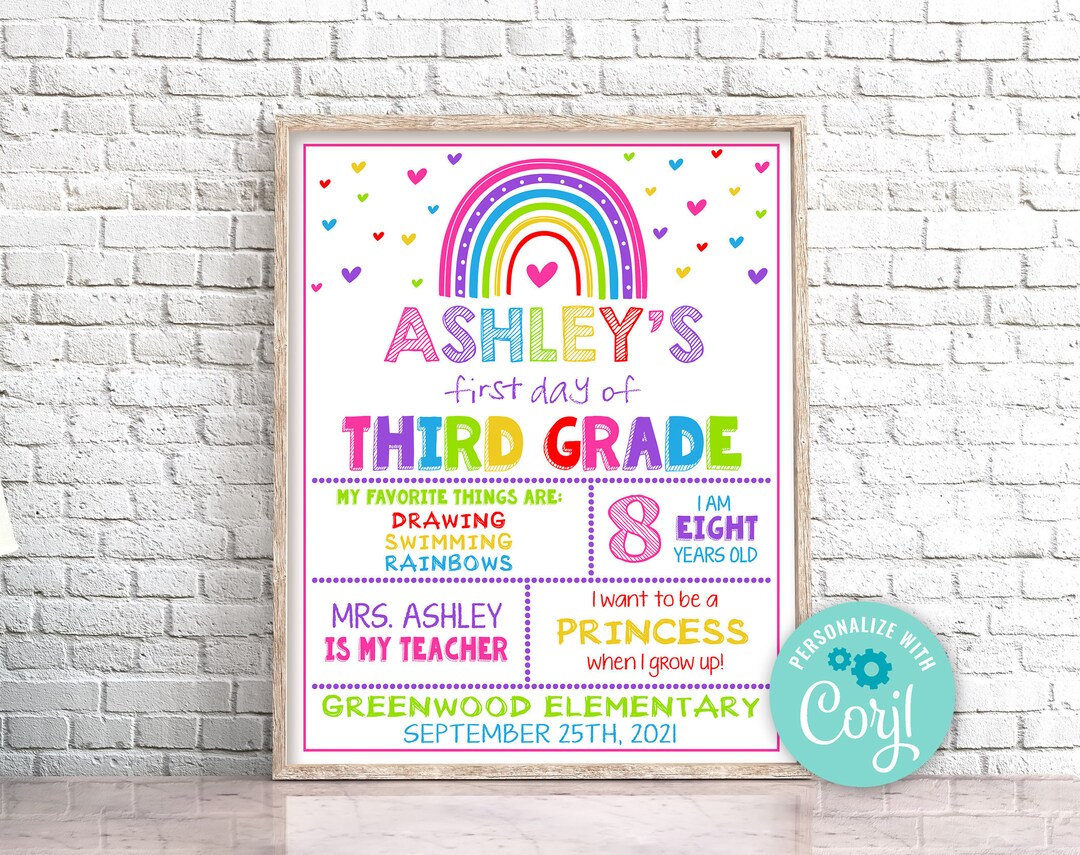 Editable First Day of 3rd Grade Sign, Rainbow First Day of School Sign ...
