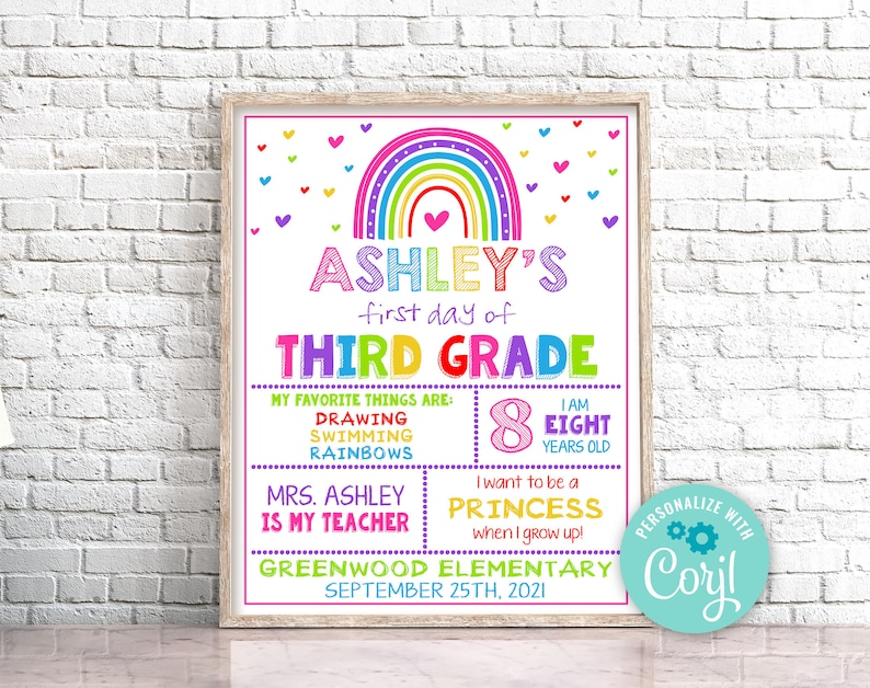 Editable First Day of 3rd Grade Sign, Rainbow First Day of School Sign ...