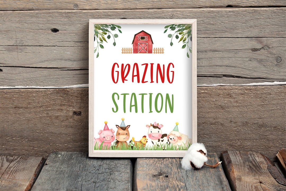 Farm Grazing Station Food Party Sign, Boy Farm Animals Grazing Station ...