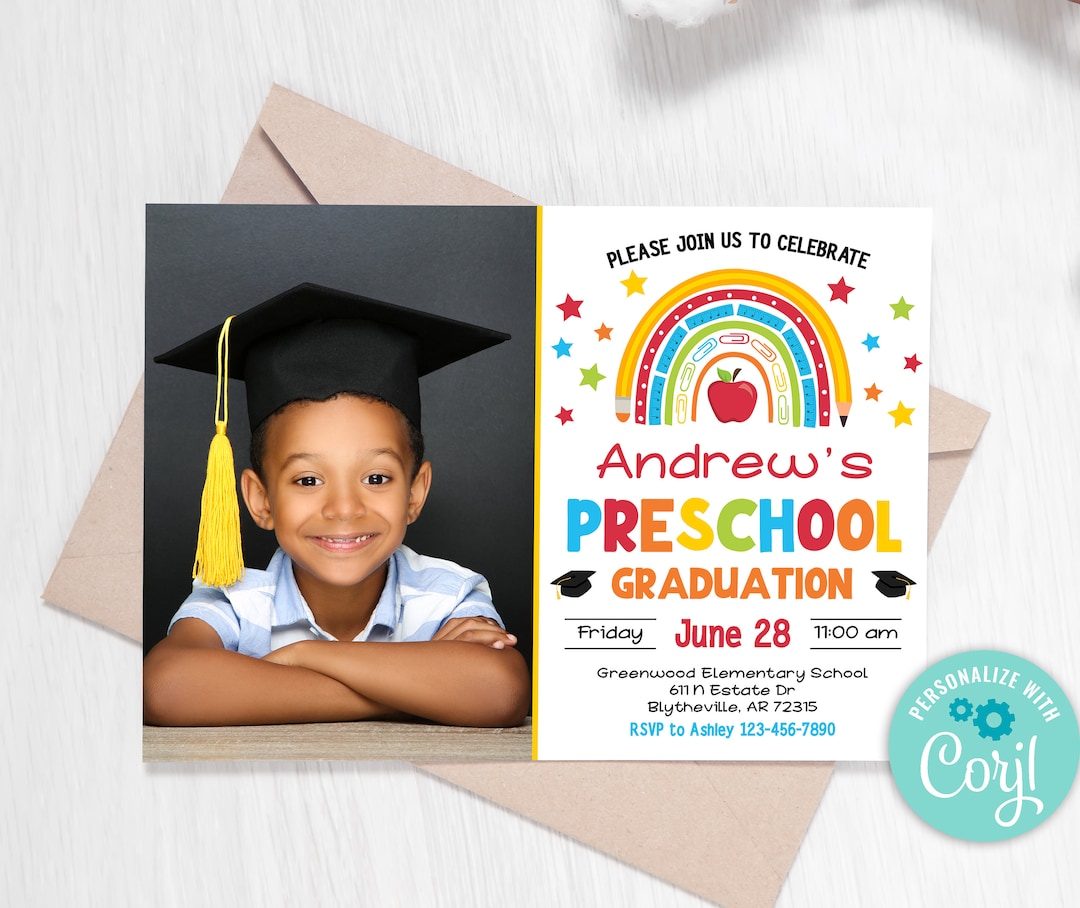 Editable Preschool Graduation Invitation Graduation Ceremony Invitation ...