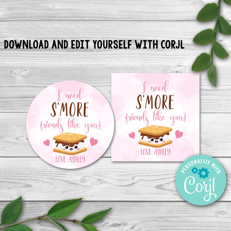 EDITABLE I Need S'more Friends Like You Valentine's Day Tags S'mores ...