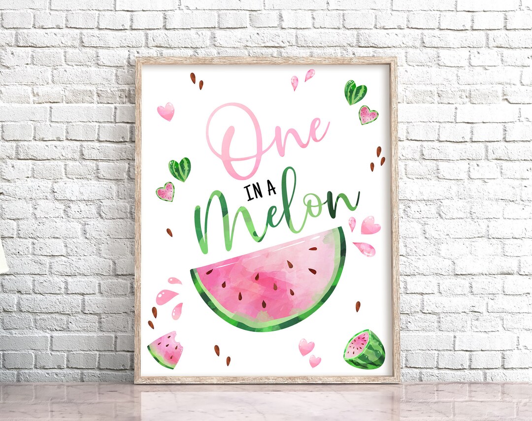 One in a Melon Sign Pink Watermelon Sign Watermelon Birthday Table Sign ...