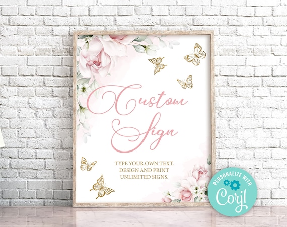 EDITABLE Butterfly Custom Sign Pink Gold Butterfly Custom Sign | Etsy