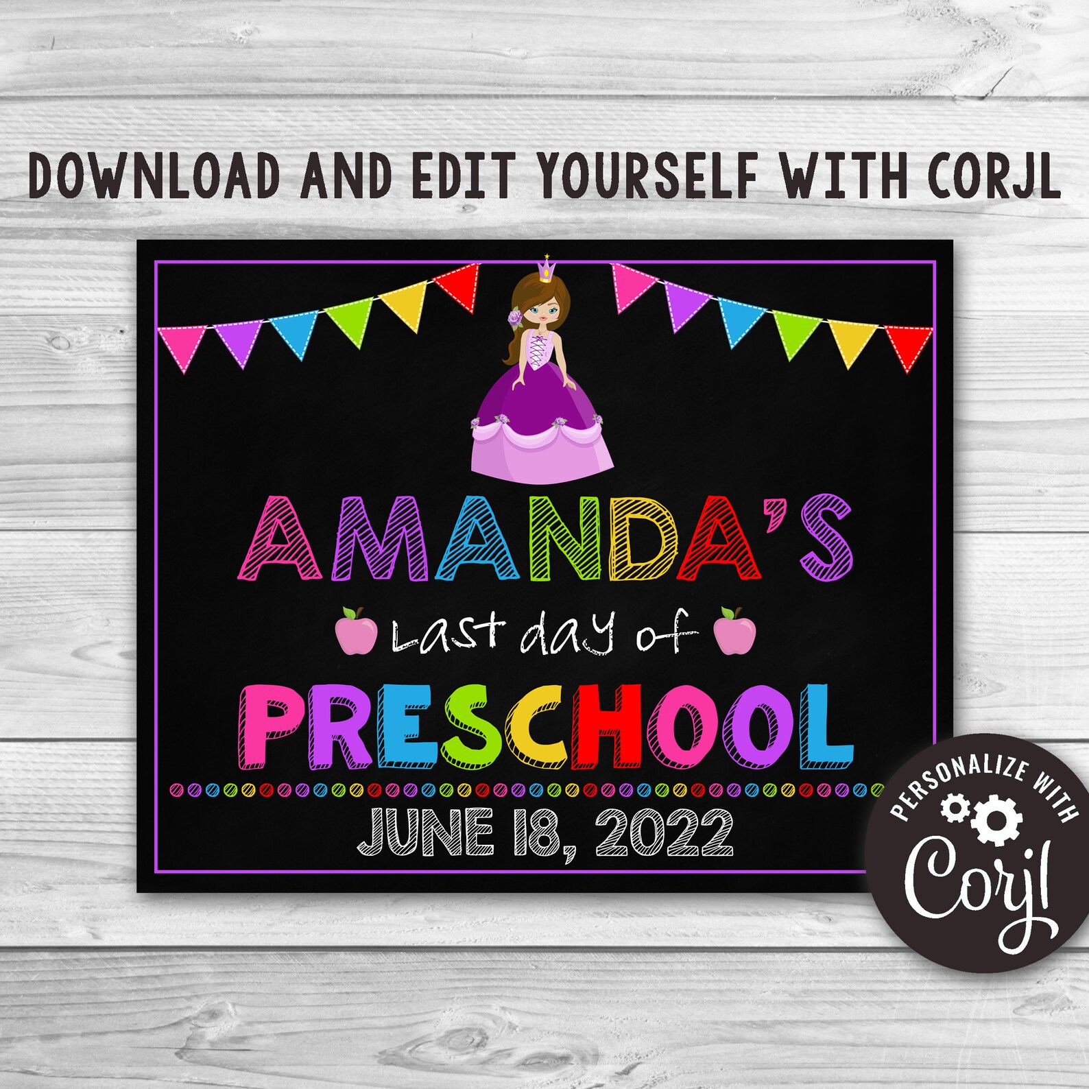 Editable Last Day of Pre-k Sign Princess Last Day of School - Etsy